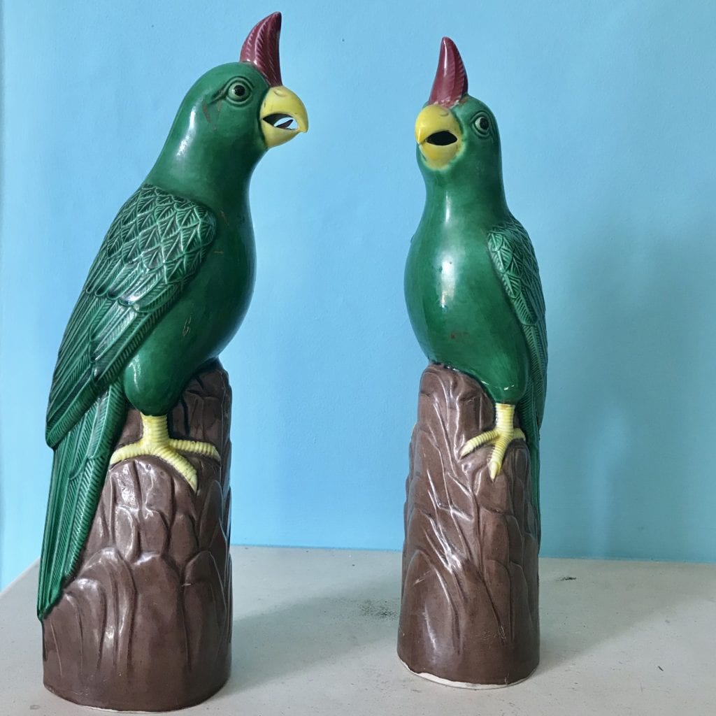 Pair of Chinese Ceramic Parrots – SOLD – The Oscar Collective