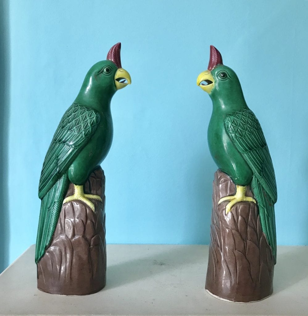 Pair of Chinese Ceramic Parrots – SOLD – The Oscar Collective